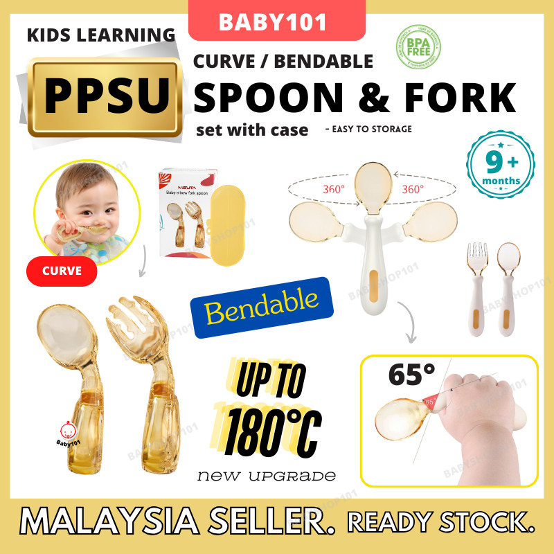 【Baby101】 PPSU Baby Spoon and Fork Set Safety Infant Training Feeding ...