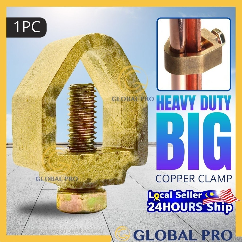 1PC BIG Heavy Duty Copper Rod Clamp Earth Rod Brass Clamp Pengapit ...