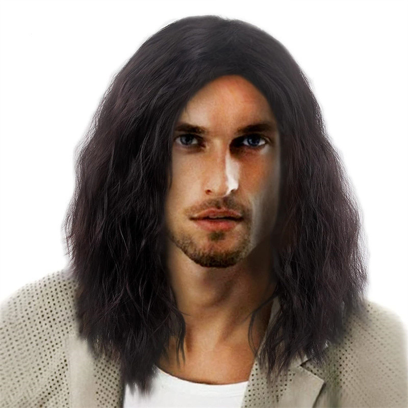 Rambut palsu lelaki panjang panjang kerinting rambut kacak jagung Perm ...