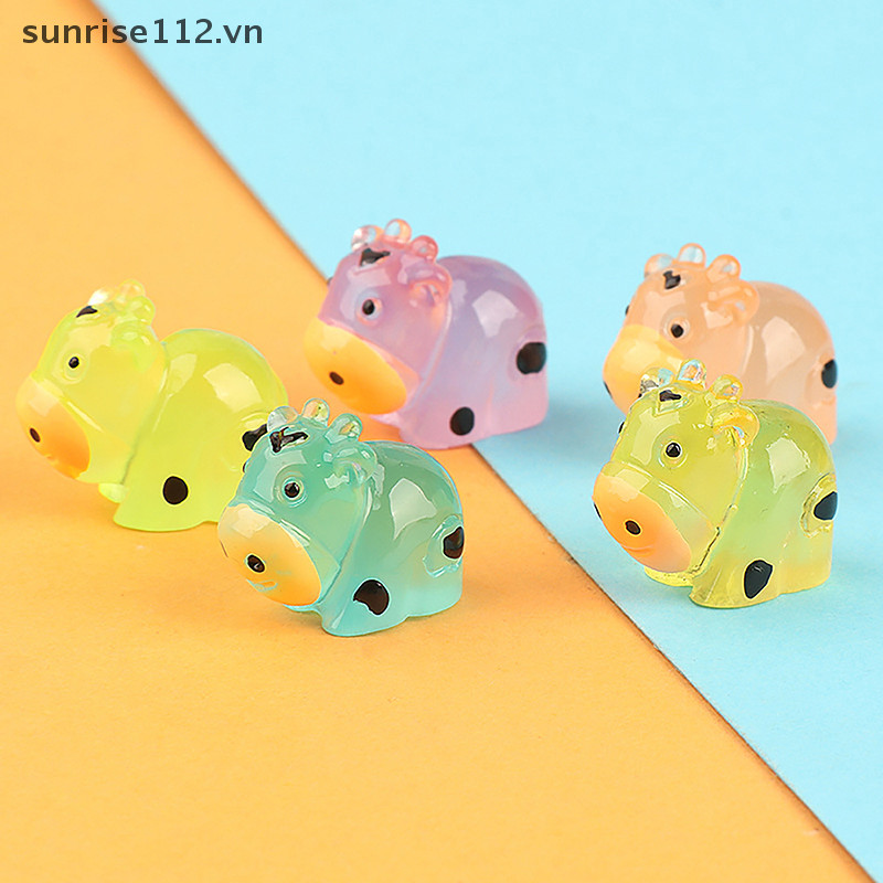 Set of 5 mini milk cows Luminous charm 3D Small Figures Decorative Cow ...
