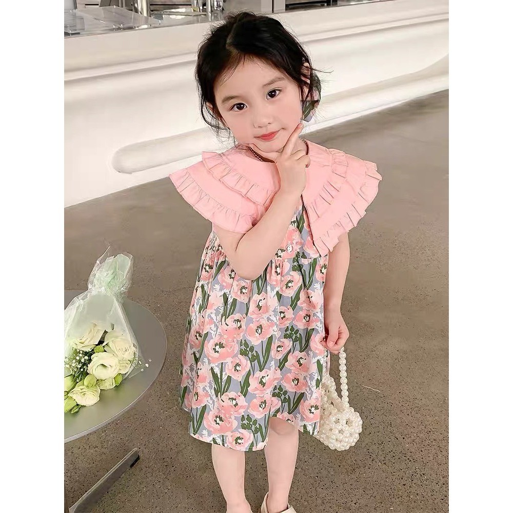 Korean style rough dress with soft floral collar and plaid fabric for ...