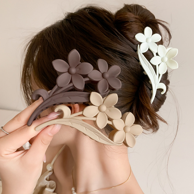 Twin Flower Clip Women's Retro Frosted Back Hair Clip High-Level ...