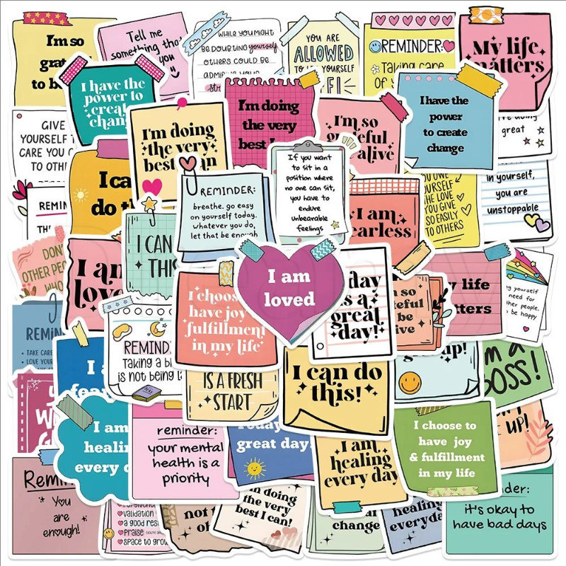 50pcs Inspirational Self-Affirmation Stickers - DIY Aesthetic Graffiti ...