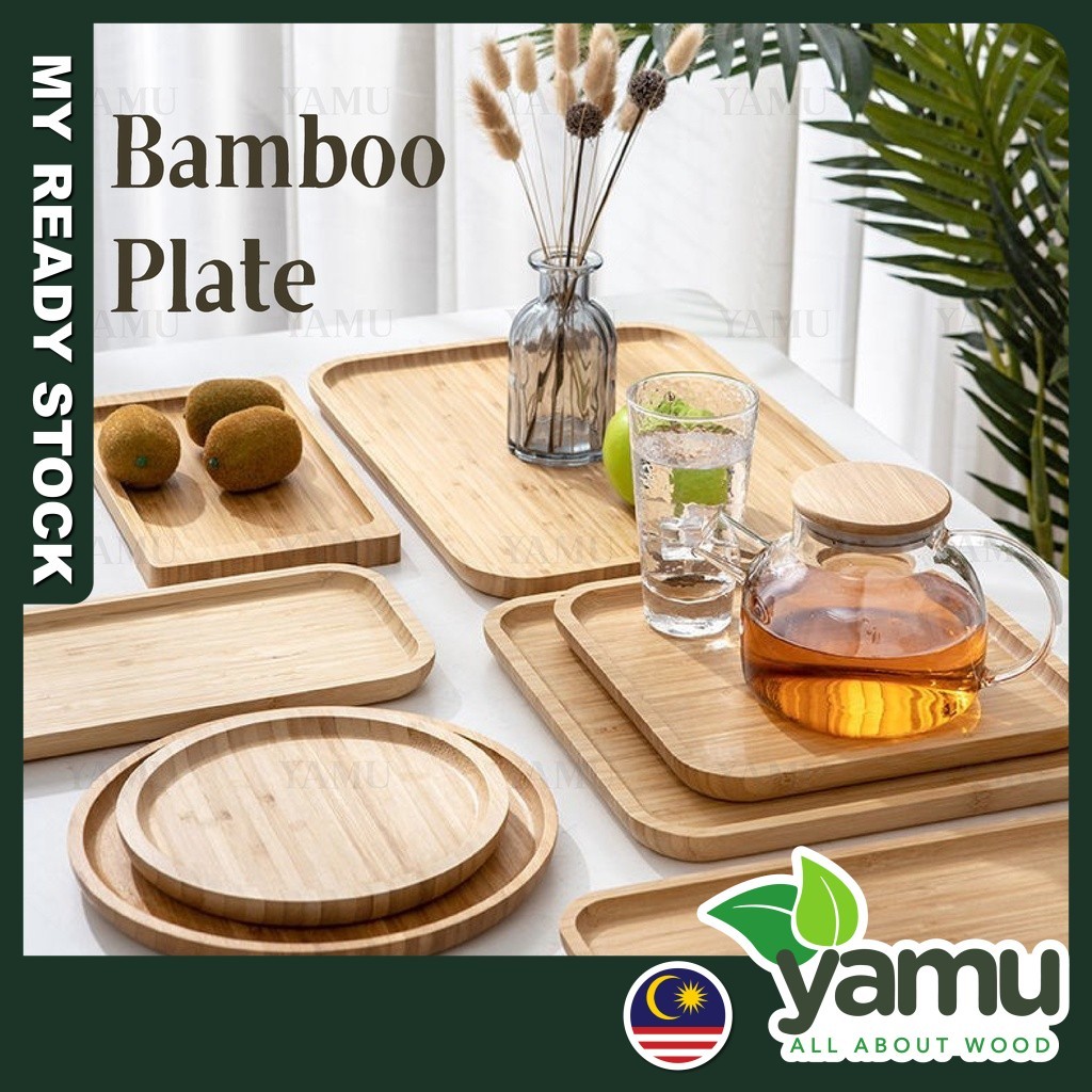 YAMU Pinggan Kayu Wooden Plate Bamboo Tray Bamboo Plate Picnic Plate ...