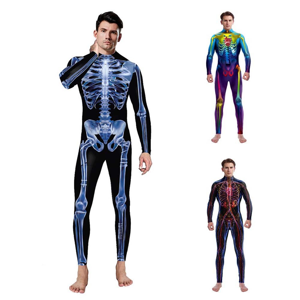 Men Human Body Skeleton Skull 3D Printing Jumpsuit Halloween Party ...