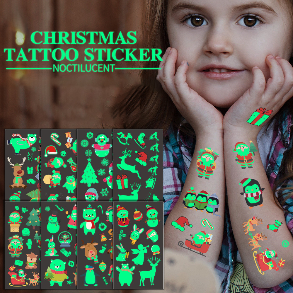 New Christmas Glow in The Dark Tattoo Stickers Waterproof Tattoos for ...