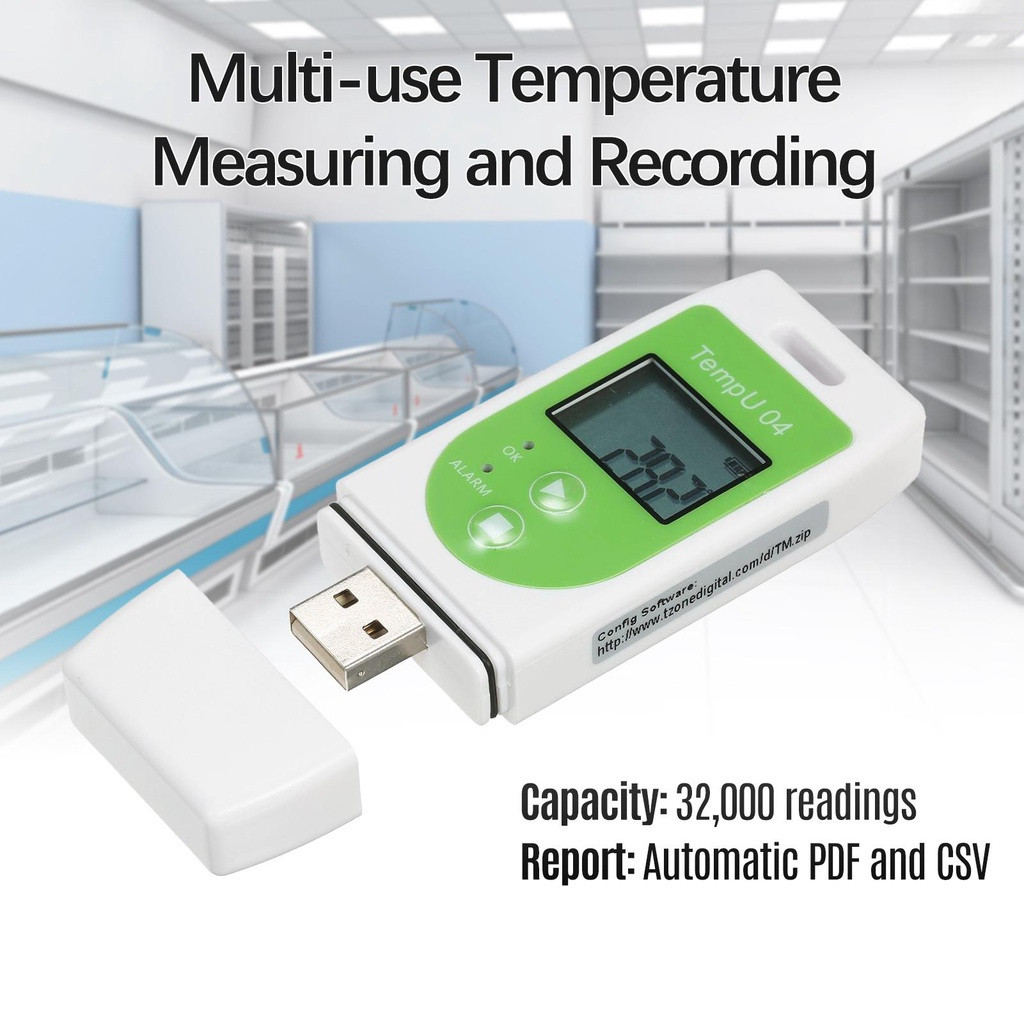 USB Temperature Datalogger Reusable TEMP Recorder with 32,000 Record Capacity Data Logger Multi ...