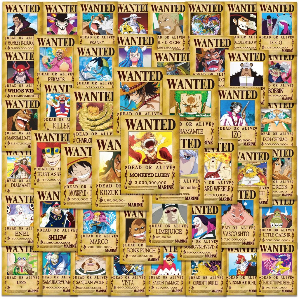 50PCS New Cartoon Anime ONEPIECE Wanted Poster Graffiti Stickers For ...