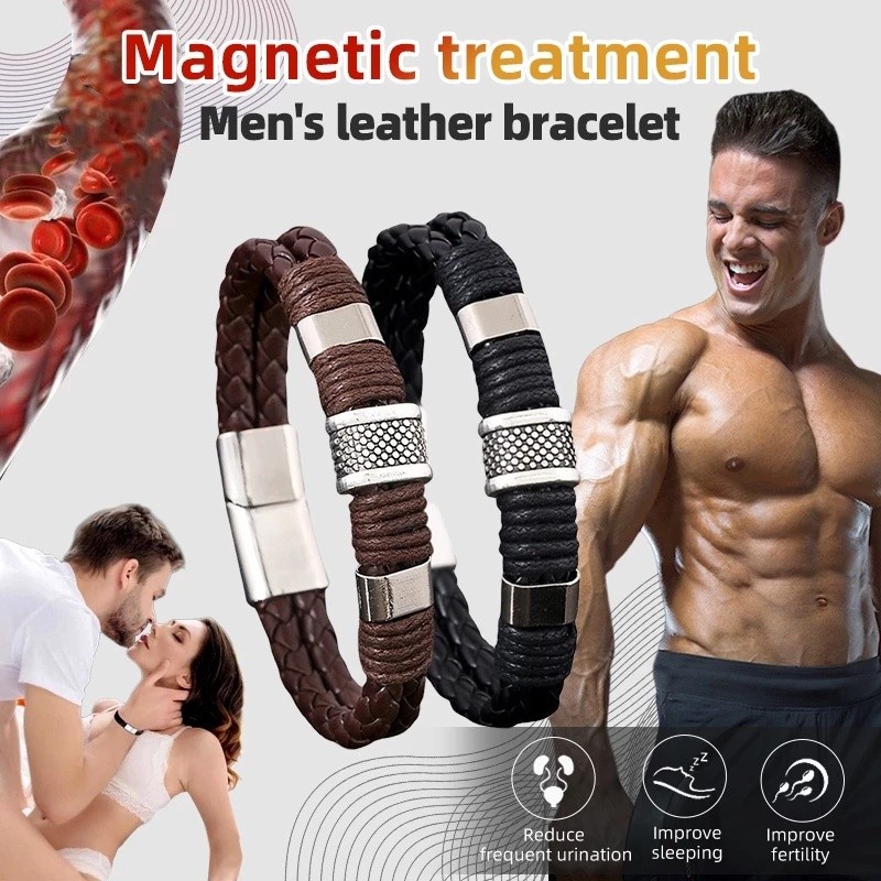 🔥Ready Stock🔥 【Gift for Boyfriend】Magnetic Masculine Leather Bracelet/ Fashion Punk Stainless ...