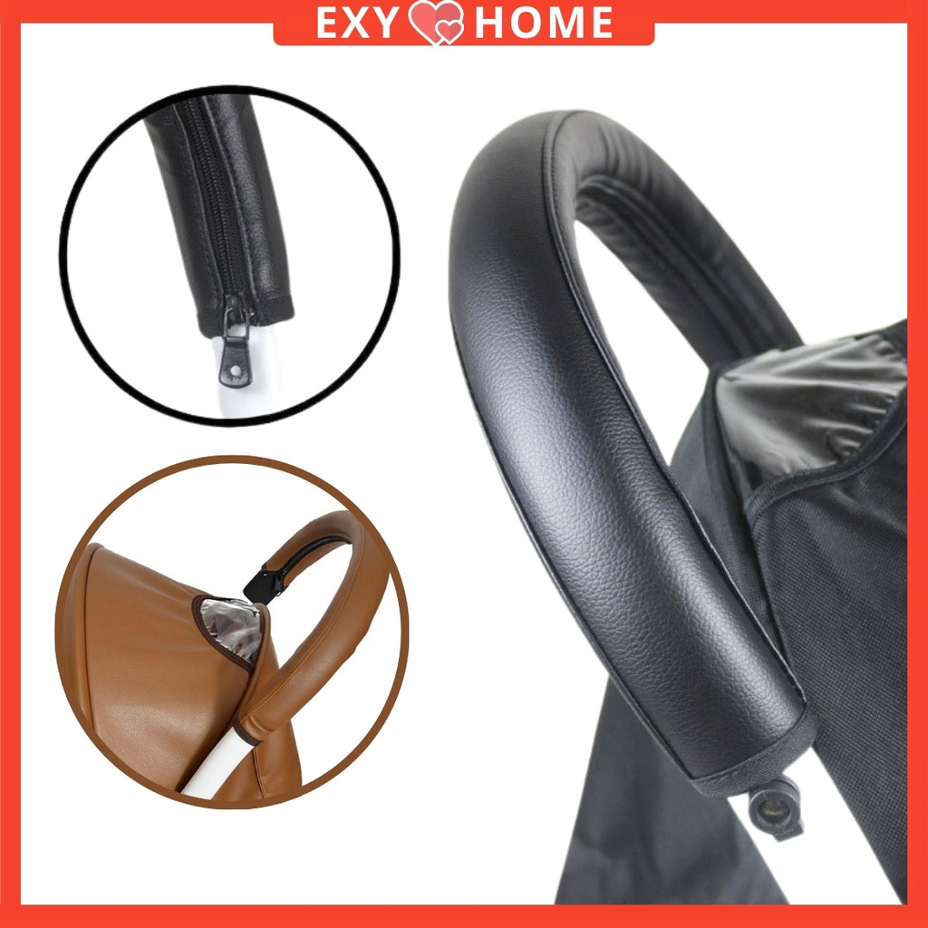 PU Leather Baby Stroller Handle Cover Zippered Pushchair Grip Protector ...