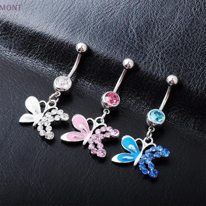 [MONT] Surgical Steel Belly Button Ring Navel Nombril Belly Ring Butterfly Flower Crystal Navel ...