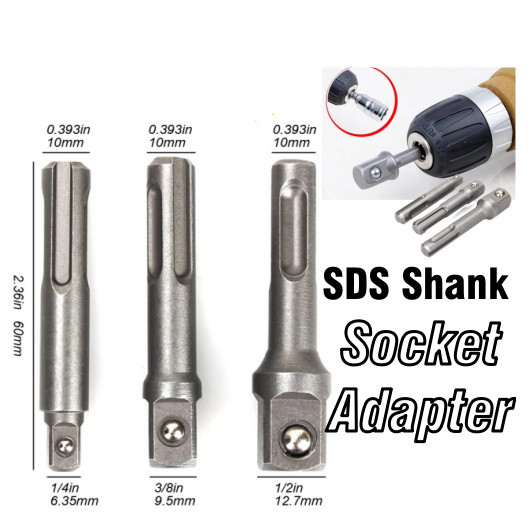 ZKT [B] 3pcs SDS Socket Driver Set Drill Bit Adaptor 3/8 1/4 1/2 ...