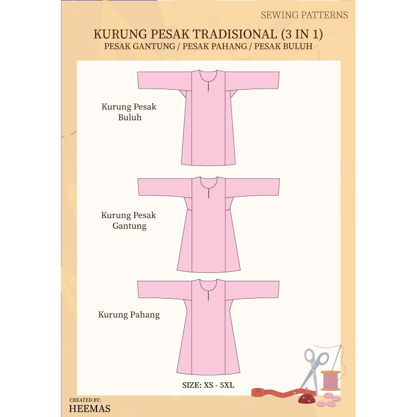 👗POLA BAJU KURUNG TRADISIONAL PESAK GANTUNG / PESAK BULUH / KURUNG ...