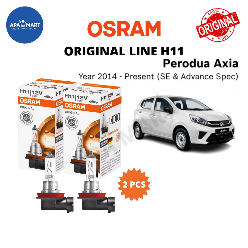 OSRAM Original Line H11 Halogen Low Beam Headlamp Bulb (2pcs) 12V 55W ...