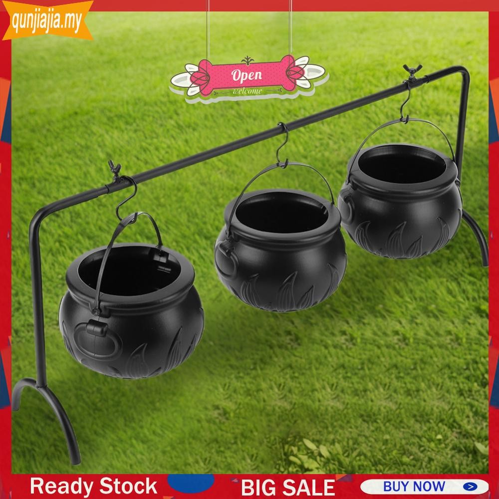 Set of 3 Witches Cauldron Serving Bowls on Rack Halloween Party ...
