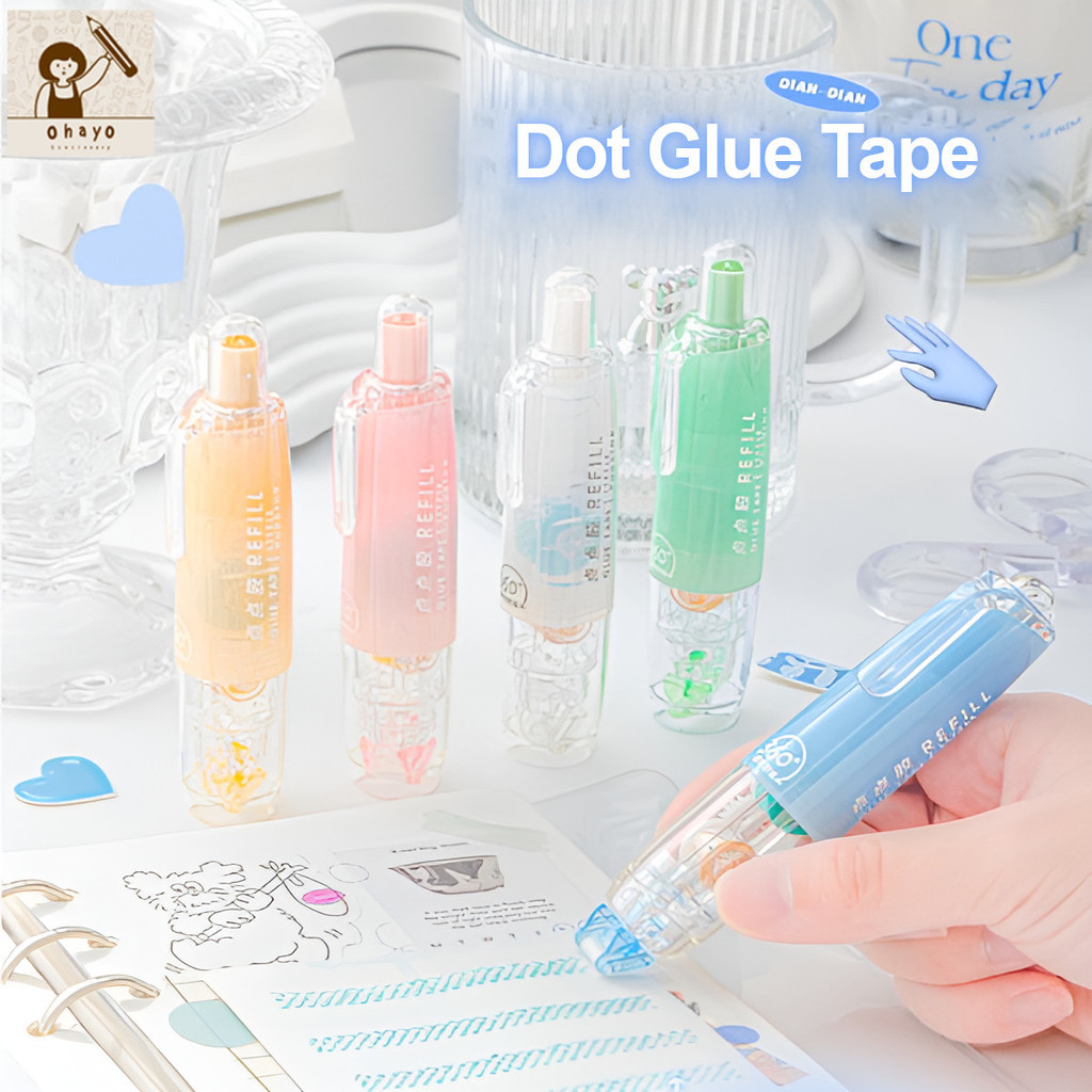 Cute Dots Glue Tape Double-Sided Adhesive Roller Pushable&Refillable ...