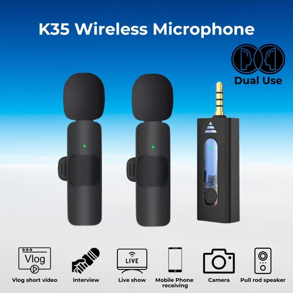 K35 Dual Wireless Microphone for Phones Laptop Collar Microphone for livestream Vlogging ...