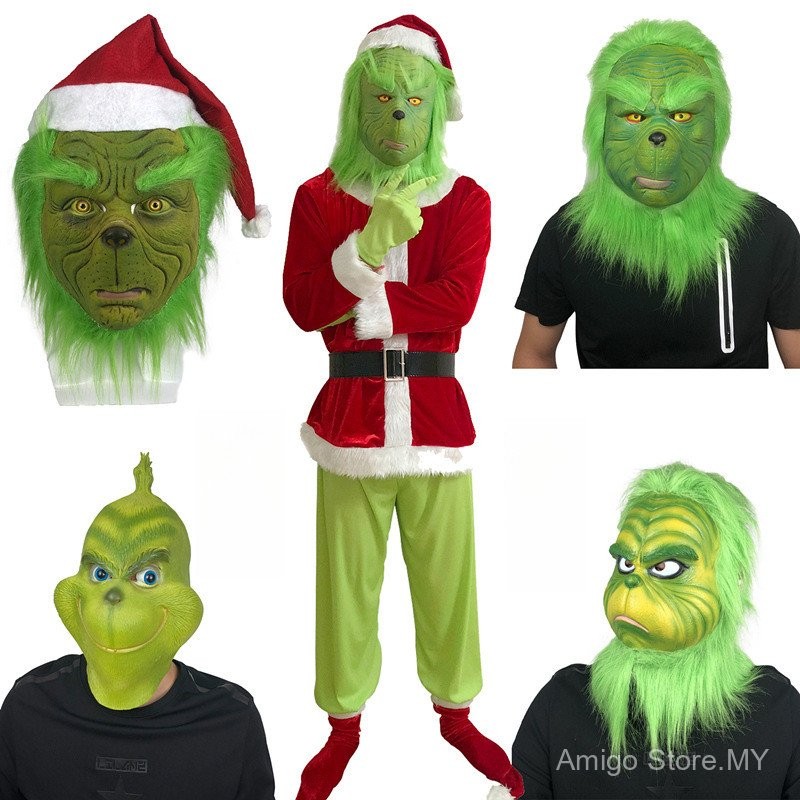 Grinch Mask Hat Christmas Thief Green Monster Mask Christmas Elf Outfit ...