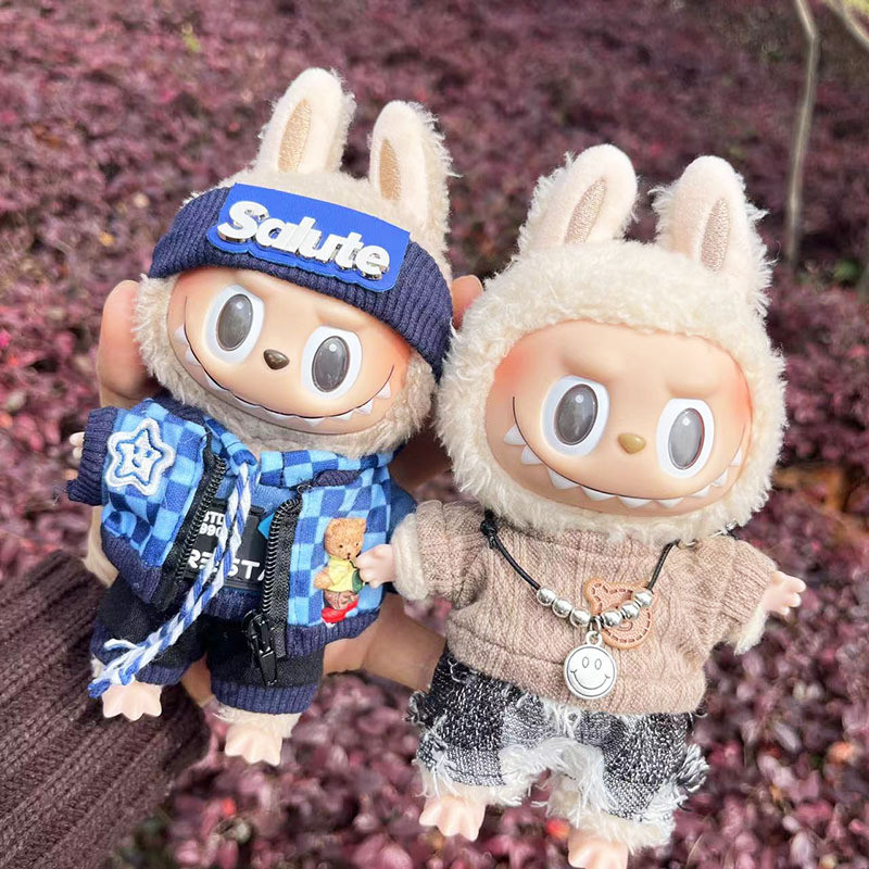 Labubu doll Only Clothes] 17cm Pendant labubu Clothes Blue Trendy Suit ...