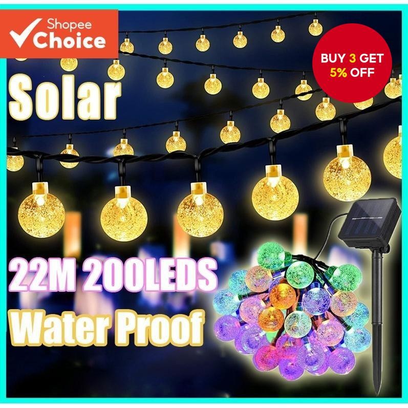 200-LED Solar Crystal Ball String Lights, 22M – Outdoor Fairy Lights ...