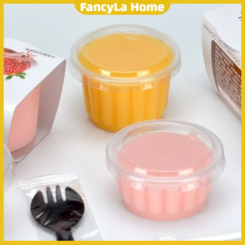 50 Set Disposable Pudding Cup 4oz Plastic Cup Lid Jelly Bowl Dessert ...
