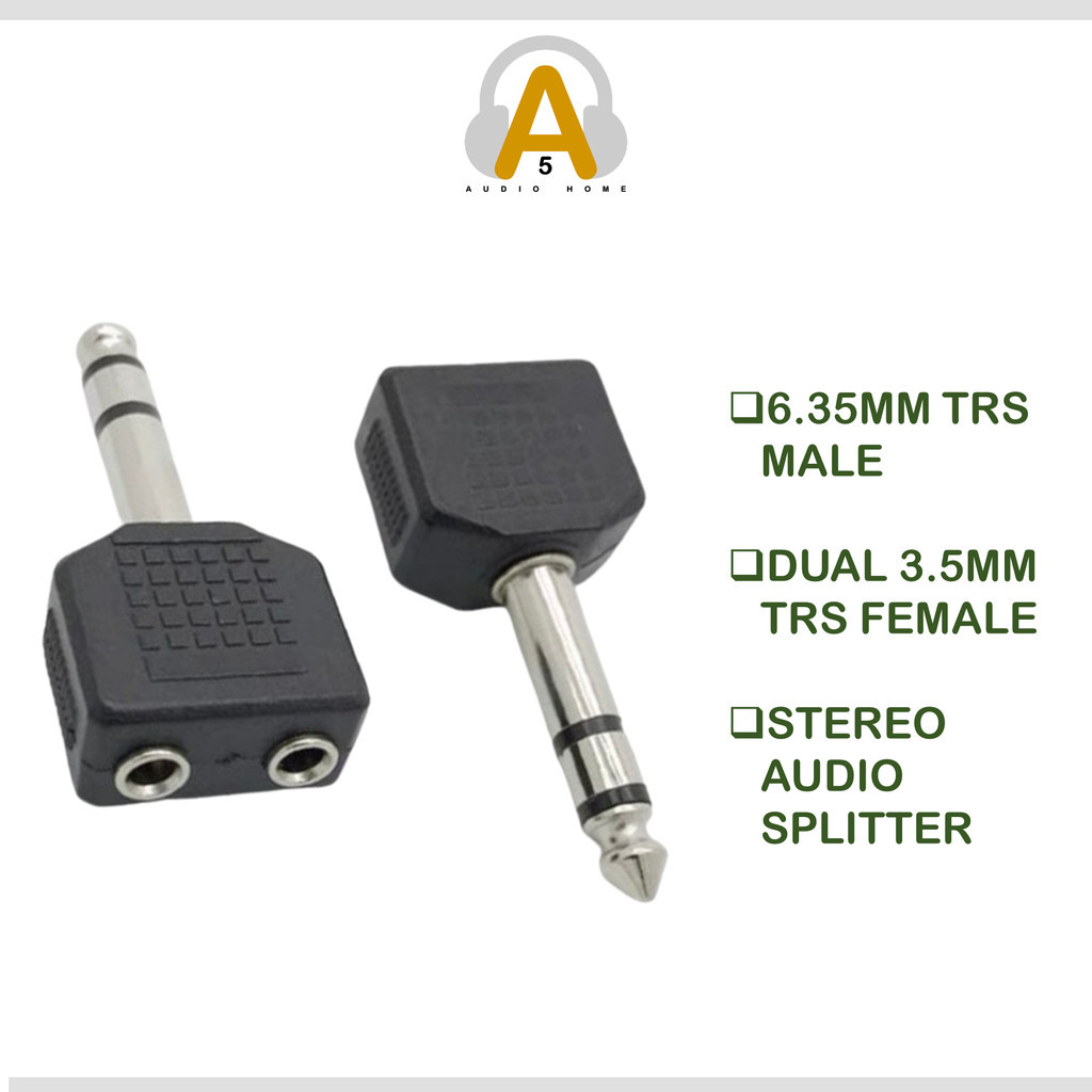 6.35mm 1/4 Male to Dual 3.5mm 1/8 Female Headphone Adapter TRS Stereo ...