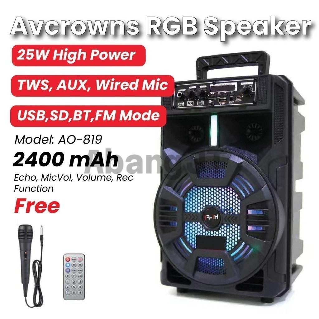 Avcrowns AO-819 Super Bass 8 inch Speaker With LED Light Outdoor ...