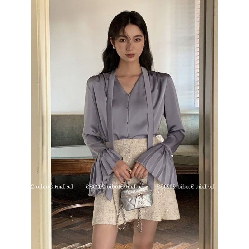 Baju lengan Organ lembut dengan reben wanita awal musim bunga reka ... Baju lengan Organ lembut dengan reben wanita awal musim bunga reka ...