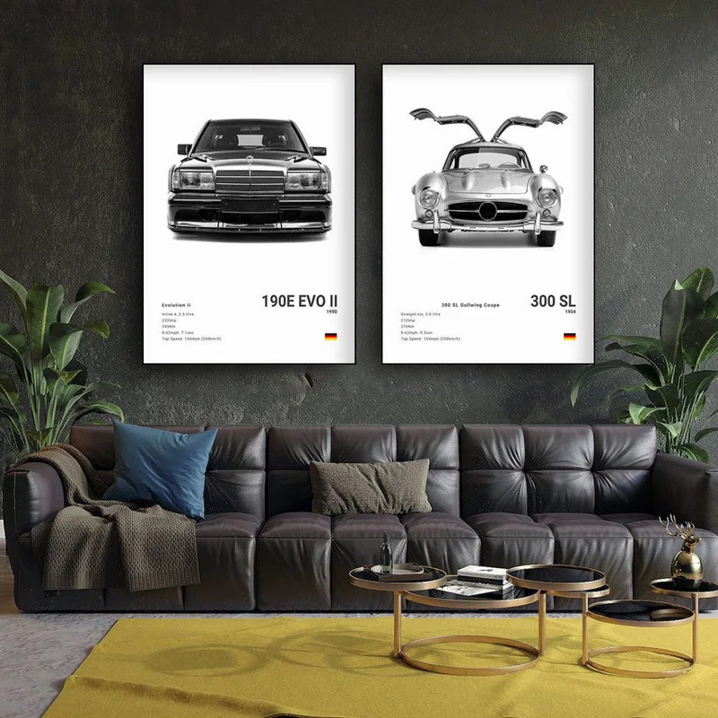 Poster kereta Supercar hitam dan putih Pop Wall Art Poster G63 AMG C63 ...
