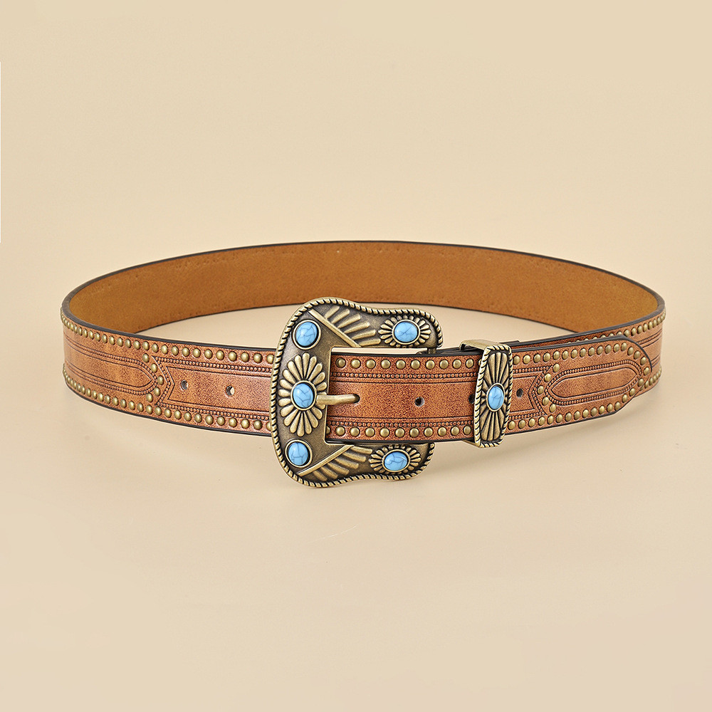 Bohemian Ins Western Cowgirl Retro Turquoise Belt Punch Bead Belt For ...