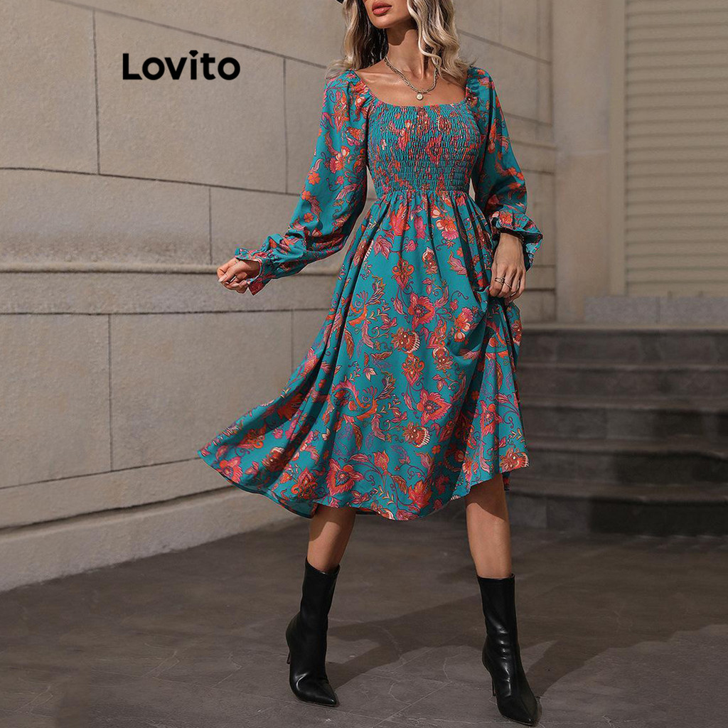 Lovito Boho Tropical Smocked Ruffle Dress for Women LNL62351 Lovito ...