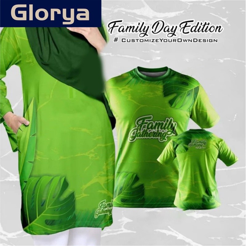 Glorya 2024 New Design Green JERSEY Baju Tshirt Lelaki Family Day Short ...