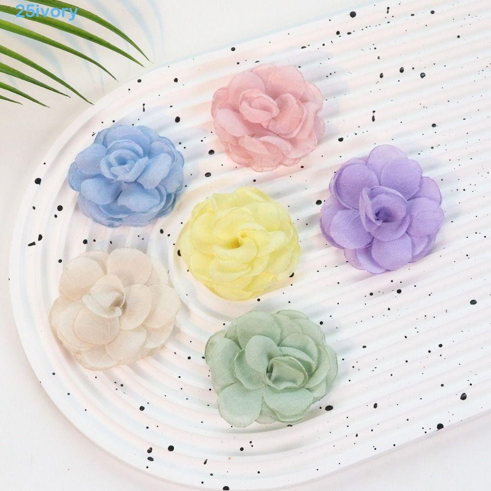 IVORY 5PCS Cloth Patch, Artificial Camellia Multilayer Chiffon Flower ...
