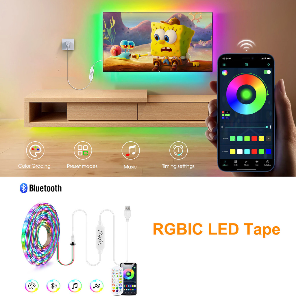 Bluetooth USB 5V LED Lights Neon Tape RGB IC WS2812 Smart Addressable ...