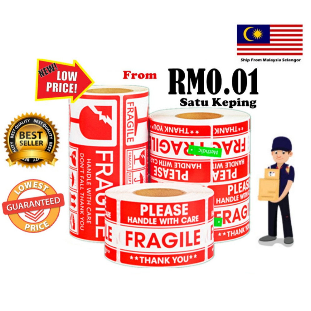 AGM Warning Label Tape Roll 1000pcs/roll Fragile Sticker Courier Handle ...