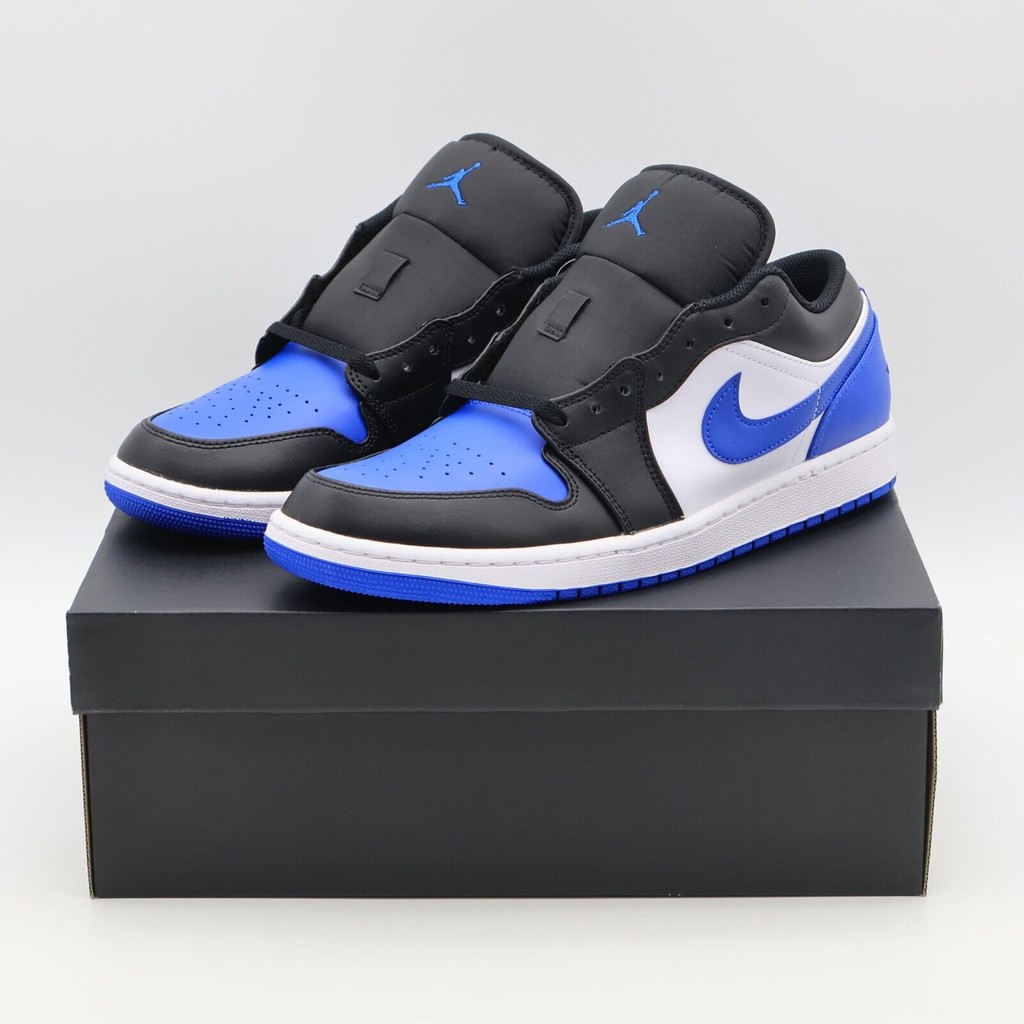 553558-140 Nike Air Jordan 1 Low Black White Alternate Royal Toe Blue ...