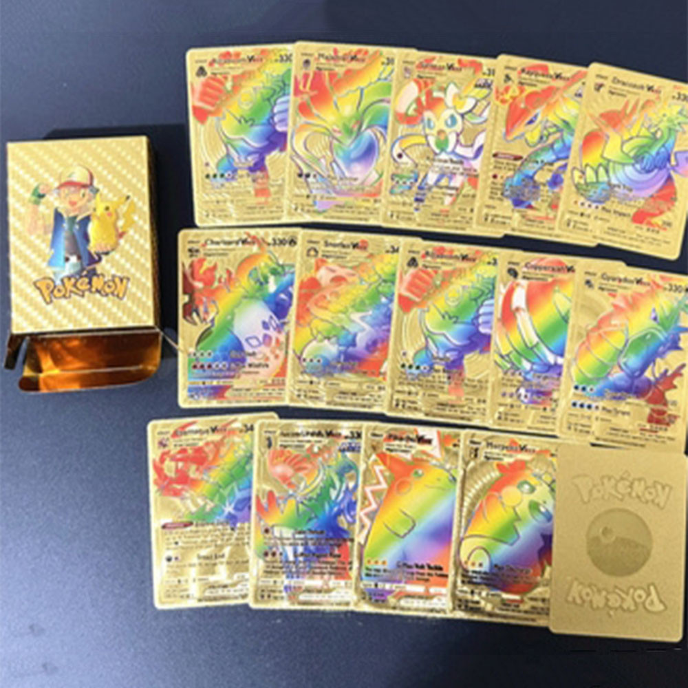 27/55Pcs/box Rainbow Pokemon Gold Cards Vmax GX EX Silver Black Flash ...