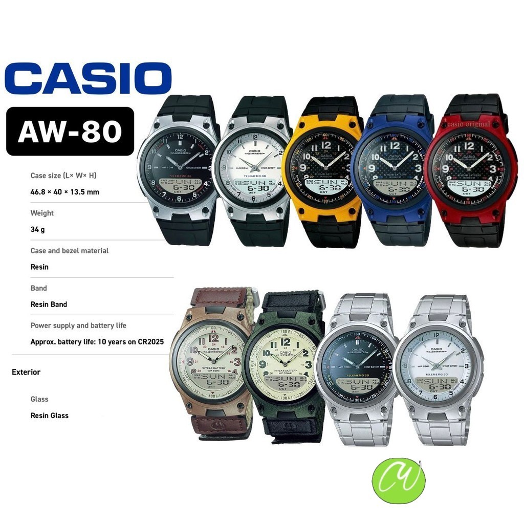 [ OFFICIAL CASIO WARRANTY ] CASIO AW-80 CLASSIC ANALOG-DIGITAL SPORT ...