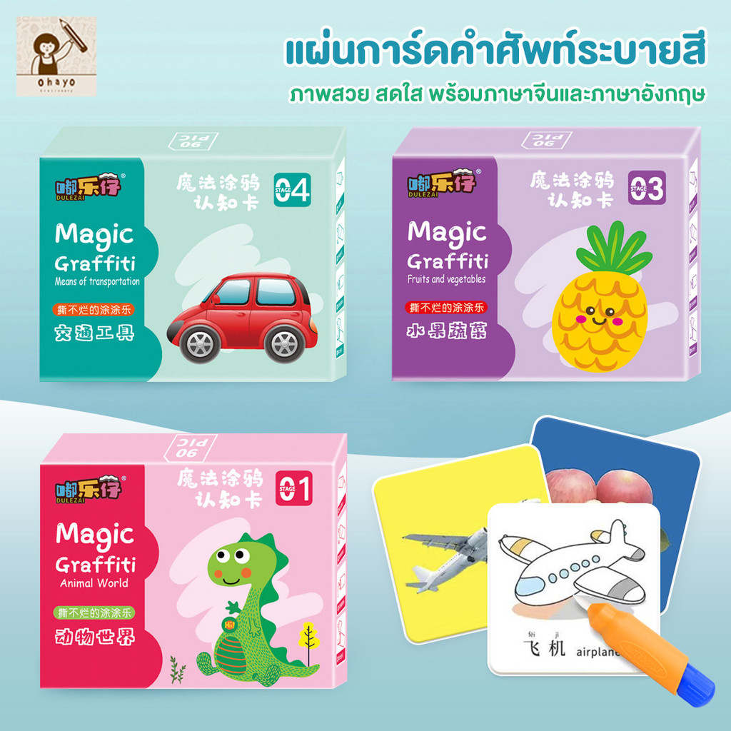 Ohayo Fully Coloring Word Card Duel Awareness Color Flash Cards Double ...