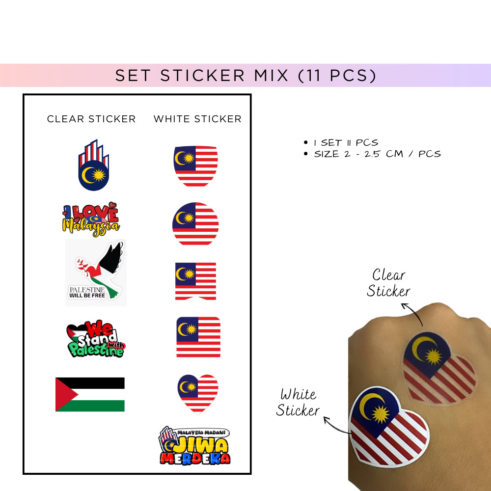 Sticker Merdeka Muka Face Sticker Pelekat Pipi Malaysia Palestine ...