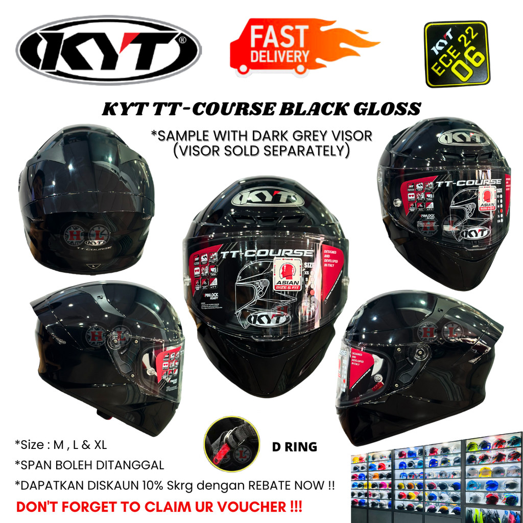 KYT TT REVO TT COURSE PLAIN(UPGRADED VERSION KYT TTCOURSE) HELMET FULL FACE TT REVO WITH CLEAR ...