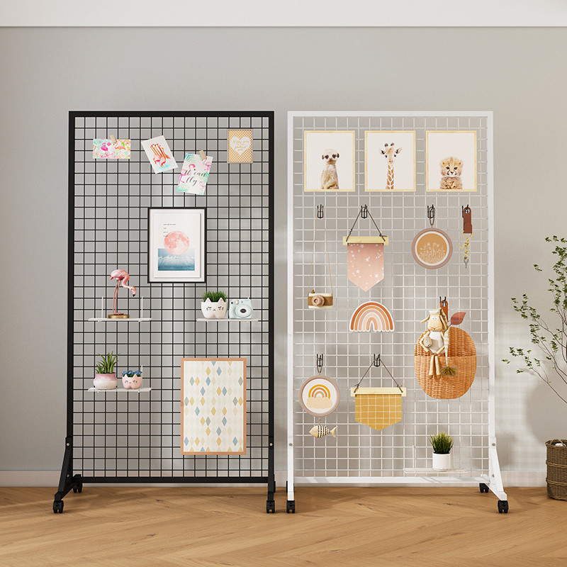 W Iron Grid Display Rack Mobile Wire Mesh Jewelry Floor Storage Shelf ...