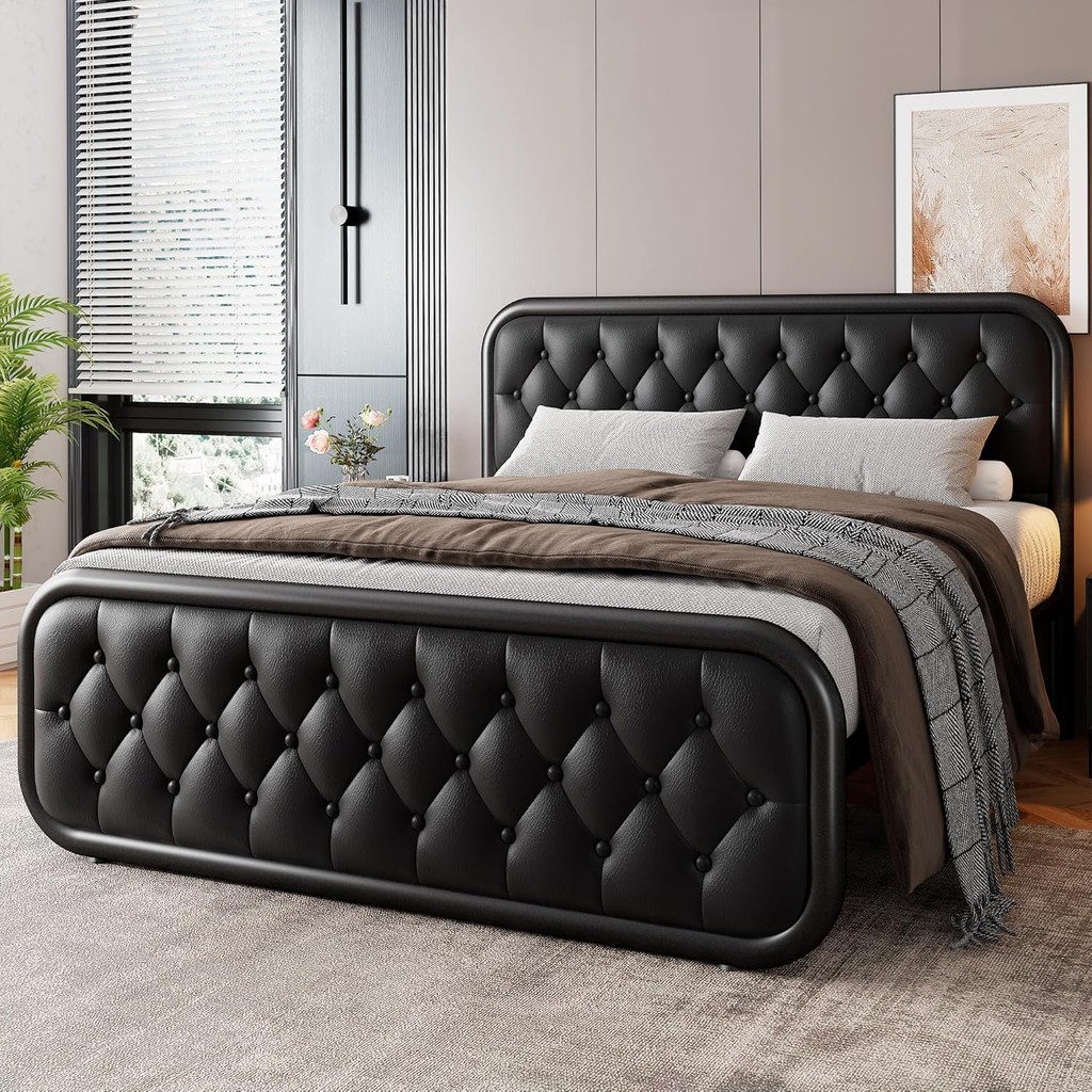 Rangka Katil Logam Queen, Katil Upholsteri dengan Kepala Katil Berumbai ...