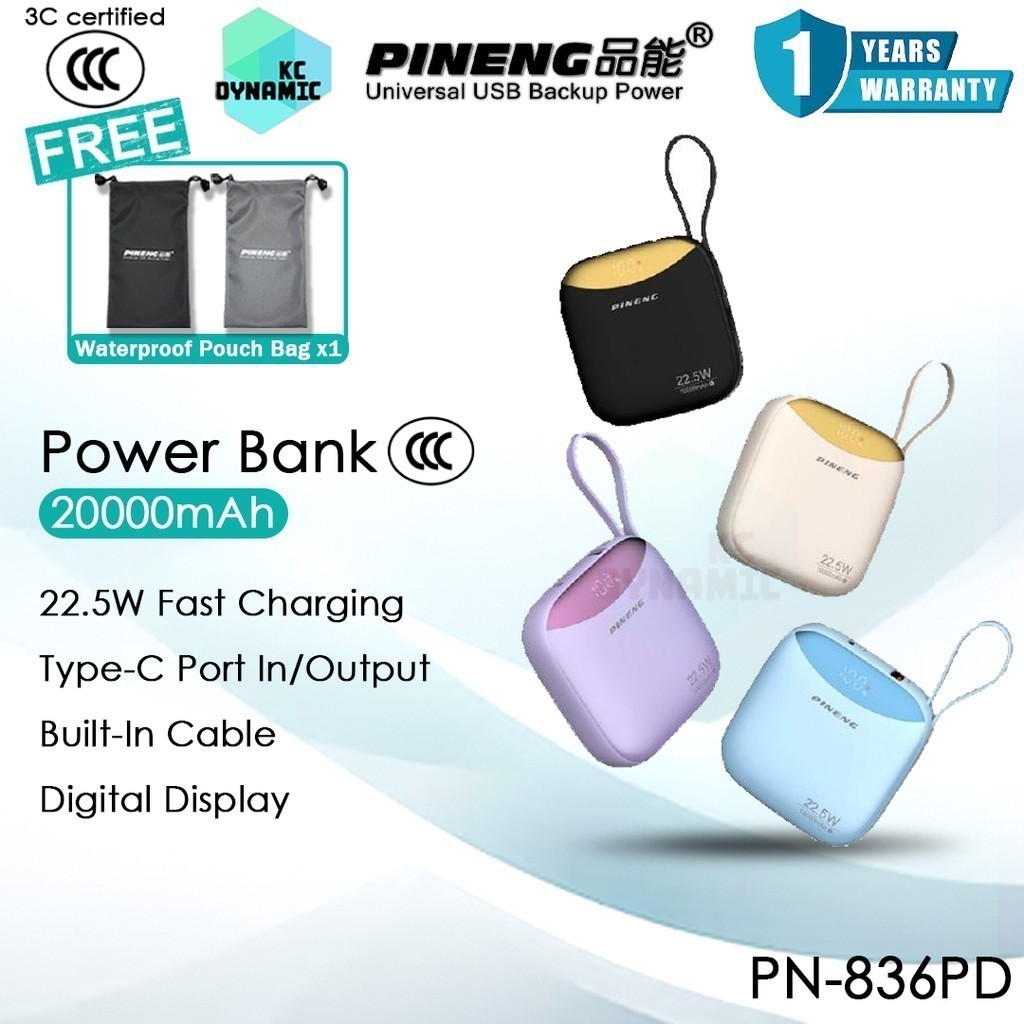 【3C Certified】Pineng PN-836 20000mAh Powerbank 22.5W Fast Charging ...
