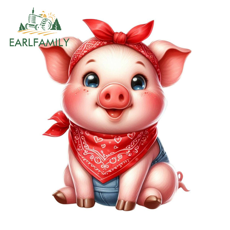 EARLFAMILY Pink Pig Cartoon Car Sticker Personality Waterproof ...
