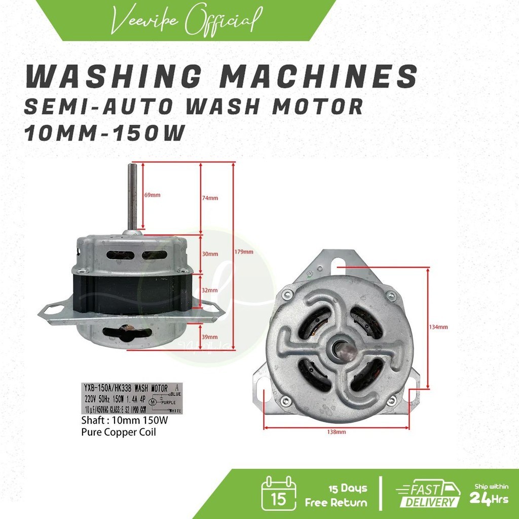 10MM 150W 10UF FULL COPPER WASHING MACHINE SEMI AUTO SPIN MOTOR MESIN ...