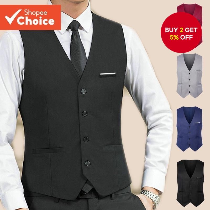 Men's Formal Vest - Slim Fit Tuxedo Waistcoat for Suits, Korean Style ...