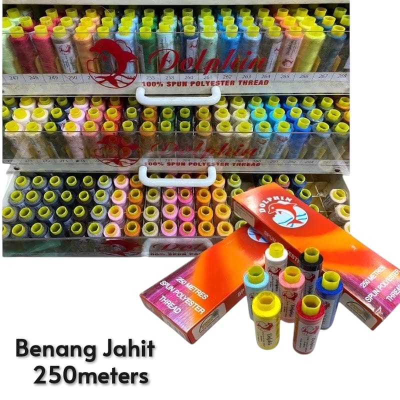 [10 pcs] Benang Jahit 250mts/ Set Benang Jahit Dolphin 250mts/ Jahit ...