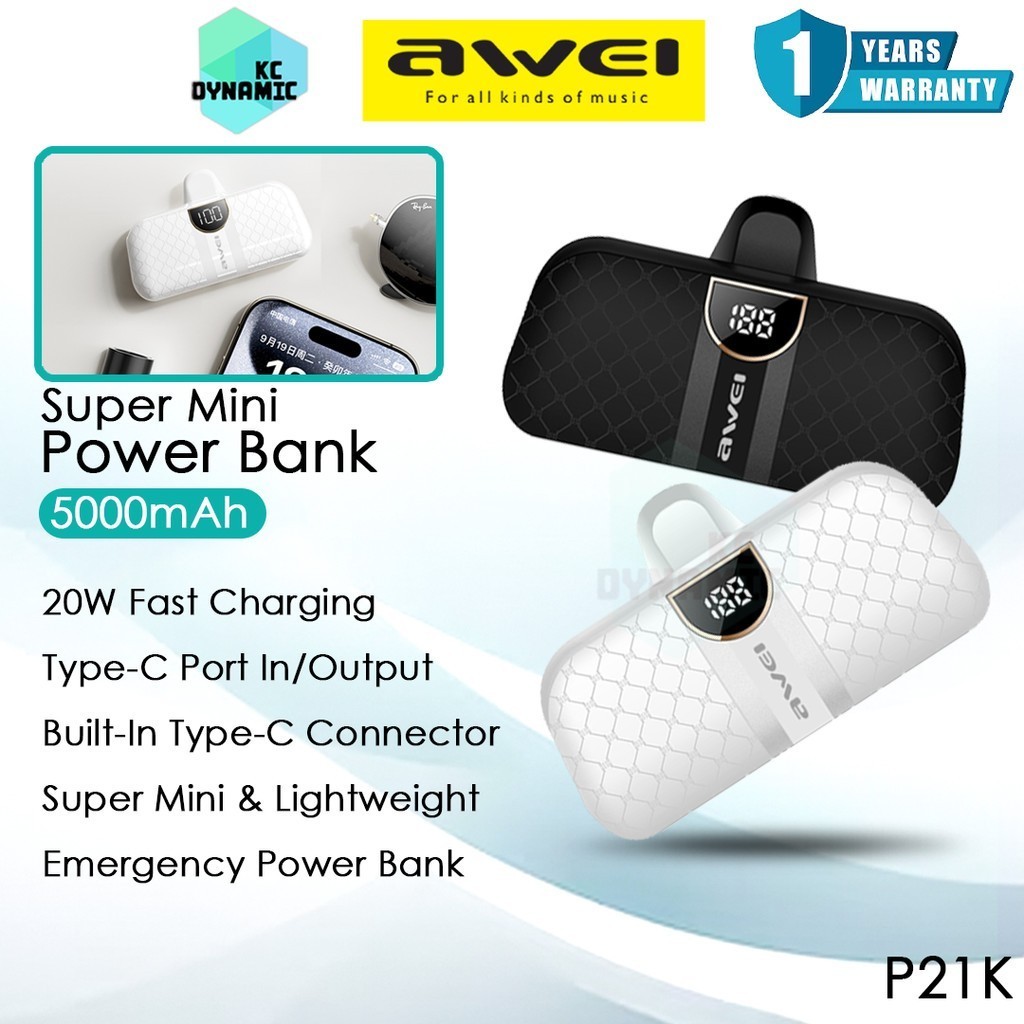 Awei P21K 5000mAh Powerbank 20W Fast Charging Power Bank Built In ...