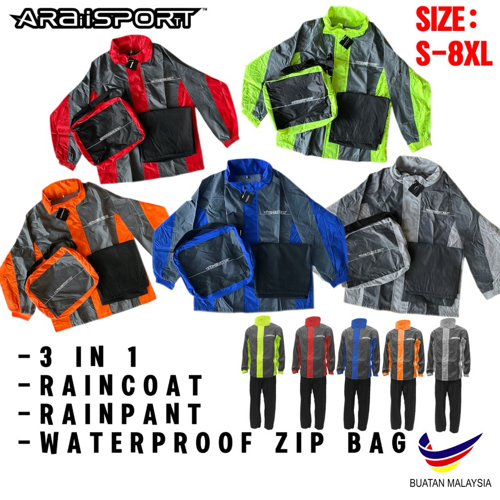TYK ARAlSPORT RAINCOAT BAJU HUJAN DOUBLE LAYER POLYESTER FREE BAG ...